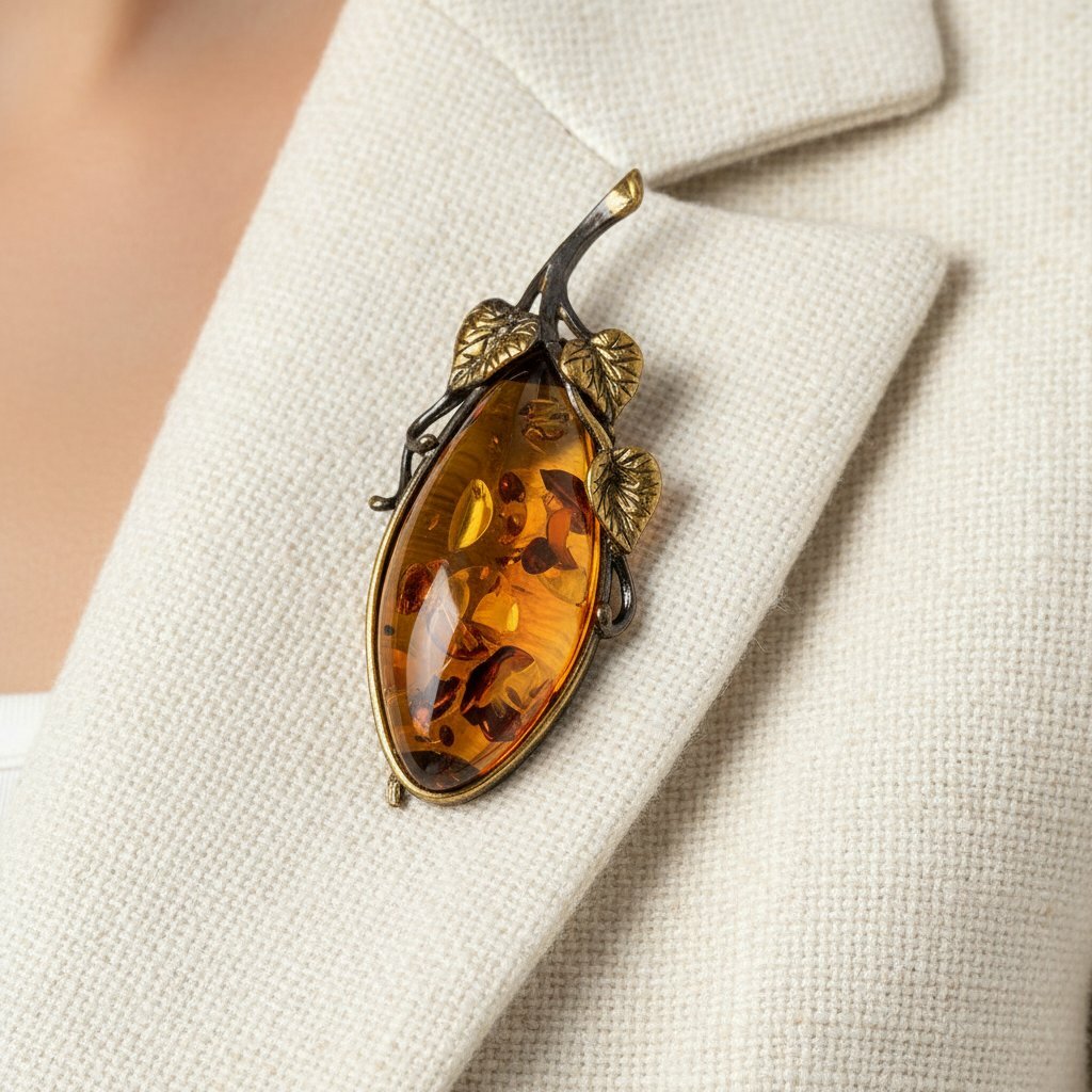 Брошь, янтарь