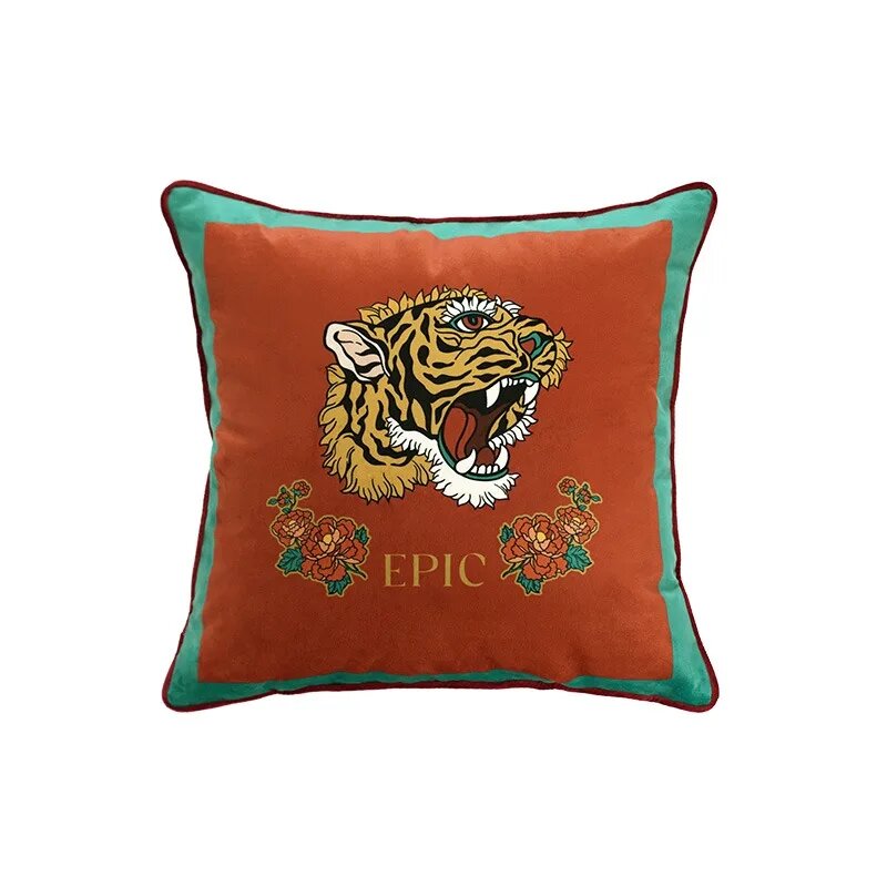 Наволочка с тигром EPIC, бархат, 43x43 см, цвет As Picture