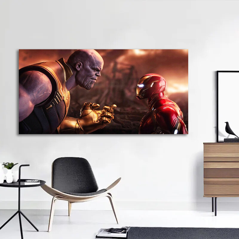 Картина на холсте «Thanos и Iron Man стоят друг напротив друга», узкий формат 40×80 см
