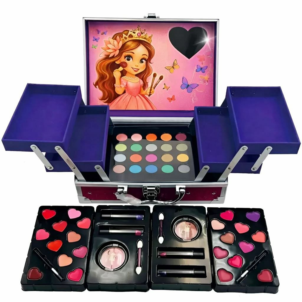 Детский набор для макияжа в чемоданчике, 53 предметов, 3 подарка / Бьюти-бокс переносной подарочный для девочек