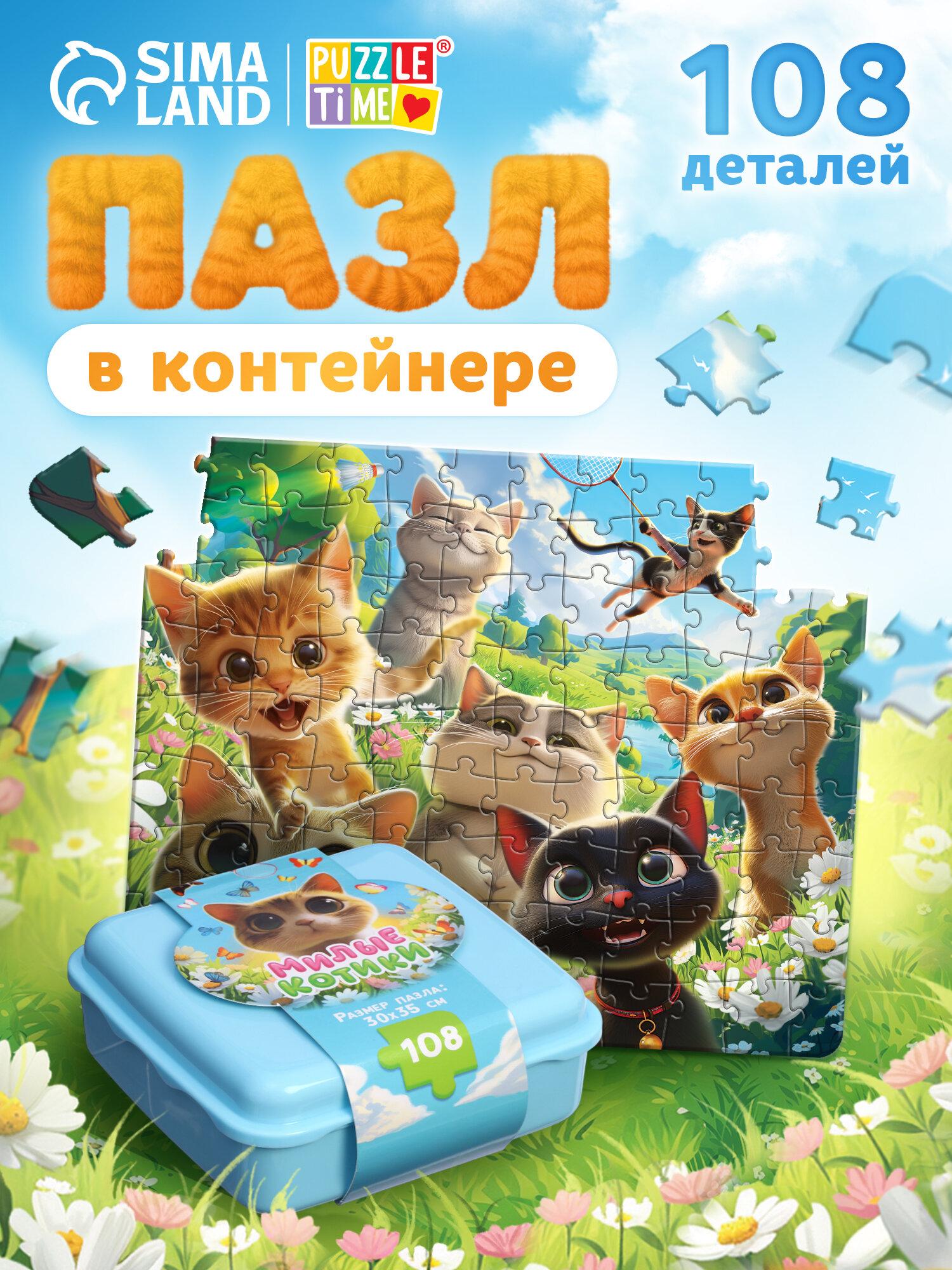 Пазл в контейнере Puzzle Time "Милые котики", картон/пластик