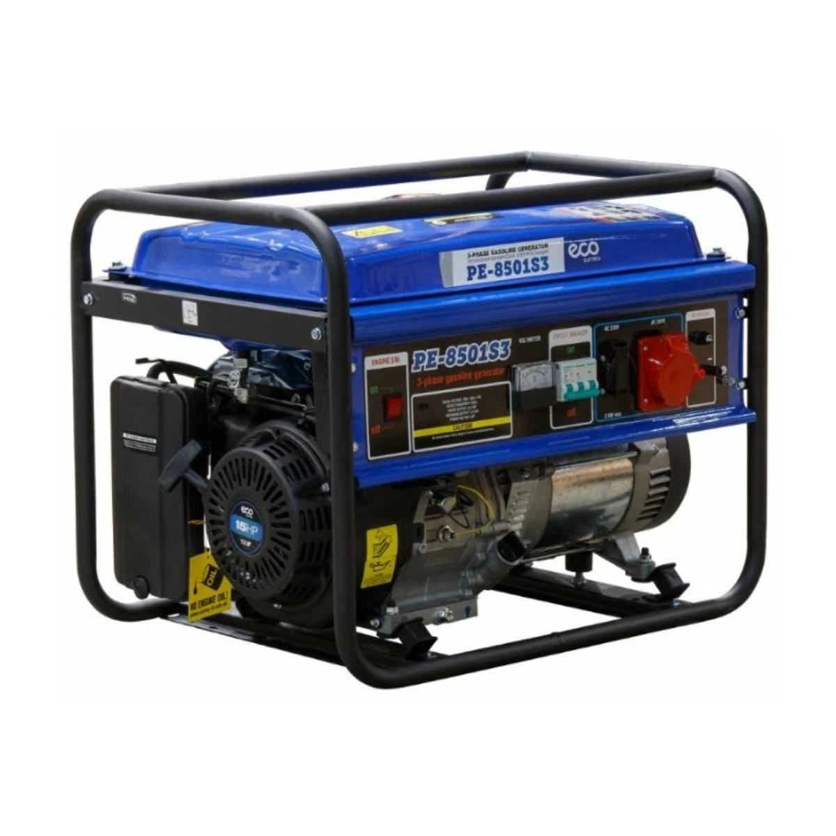 Генератор бензиновый Eco PE-8501S3 синий/черный 6,5 кВт, 3х фазный, 3 розетки