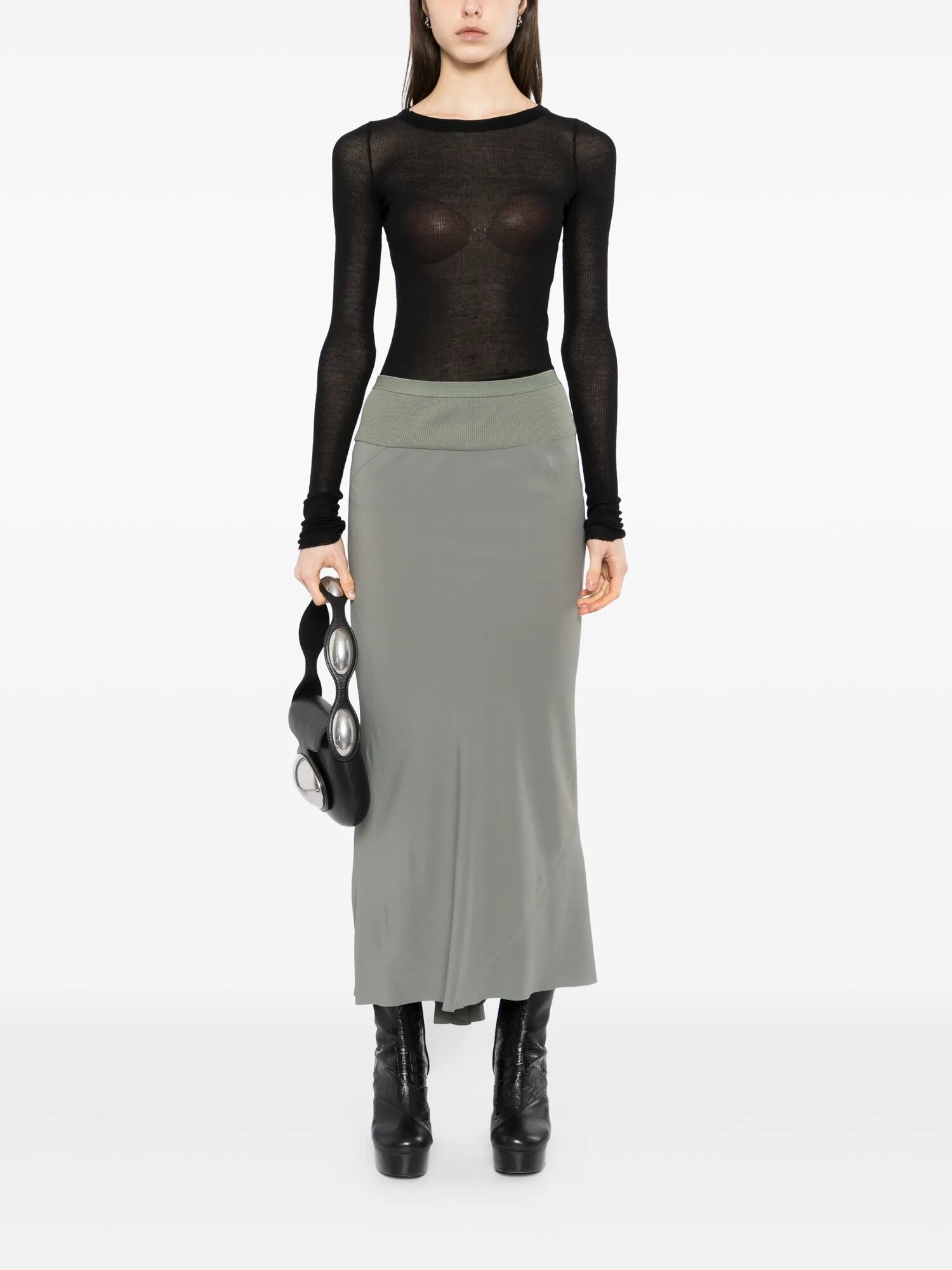 Юбка Rick Owens Puddle hem fitted skirt, размер 38, зеленый, — фото 1