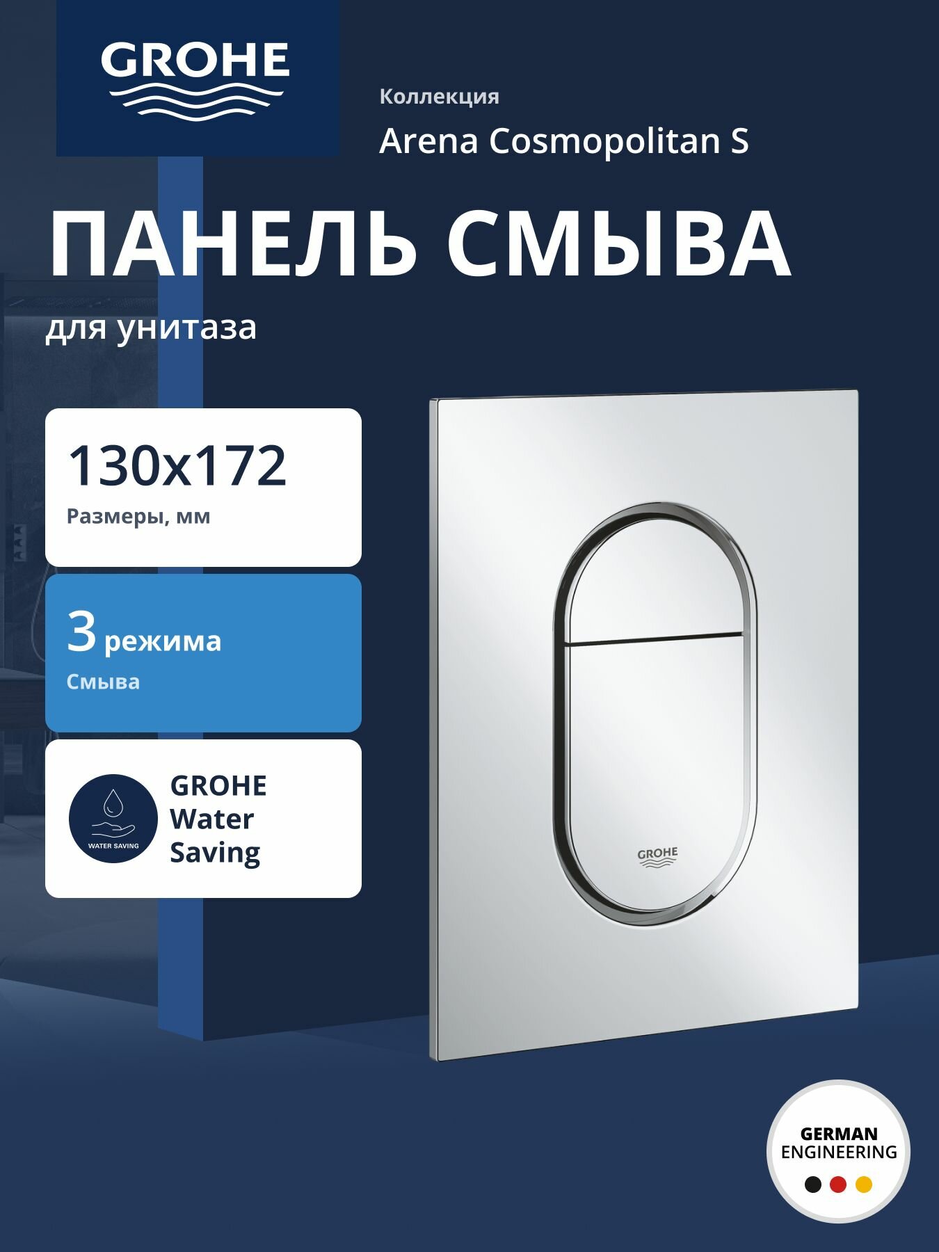 Панель смыва для унитаза GROHE Arena Cosmopolitan, размер S, хром (37624000)