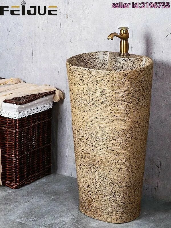 Напольная раковина для ванной, Керамика, размер 41*41*80см, В комплект входит: отдельностоящая раковина , донный клапан, сифон.