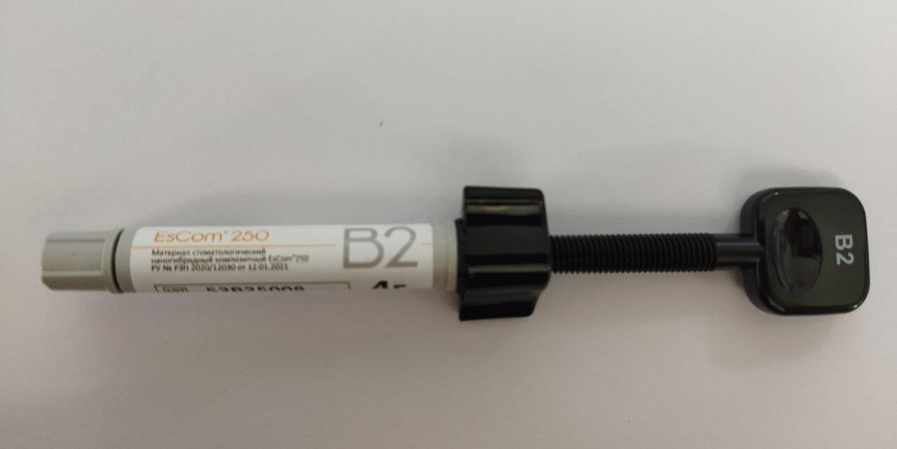 ЭсКом 250, цвет В2 универсальная эмаль шприц 4г. Наногибридный композит с диоксидом циркония, срок годности 07.2028