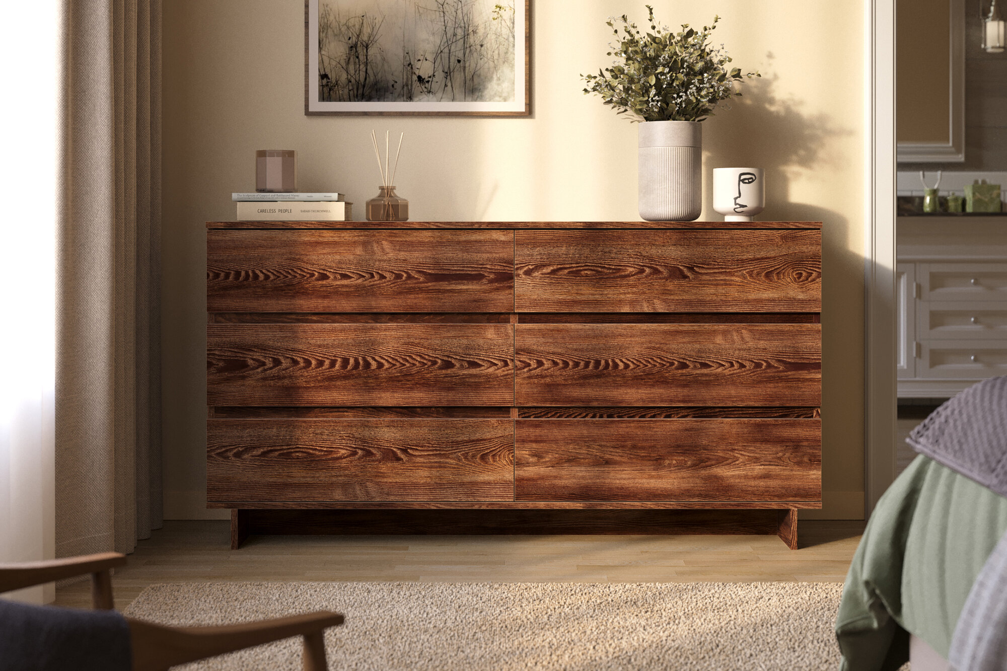 Комод для одежды Нонтон Diego, 149.9x42x80.3 см, 6 ящиков, Каштан