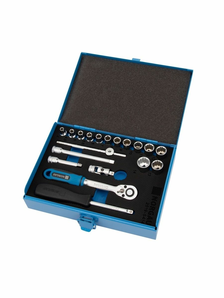 Набор головок NORGAU Industrial (22 - 60 мм) под квадрат 3/4"с трещоткой, 17 предметов 12-гр