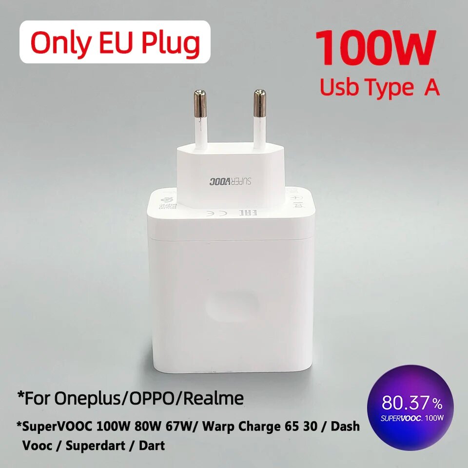Зарядное устройство 100W SuperVOOC EU Plug для OnePlus/OPPO/Realme