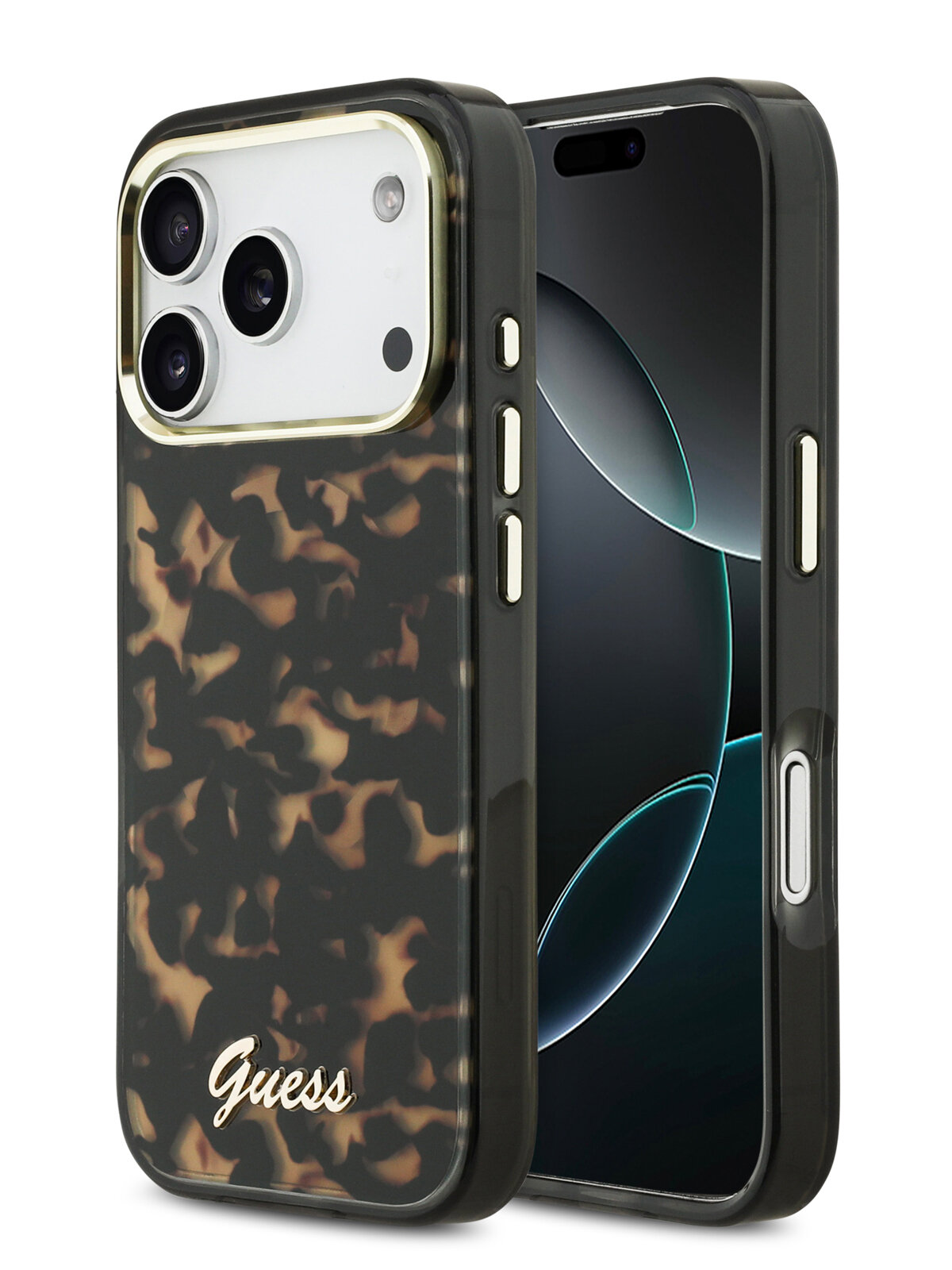 Чехол Guess на iPhone 17 Pro, с магнитами MagSafe, с принтом IML Tortoise, коричневый