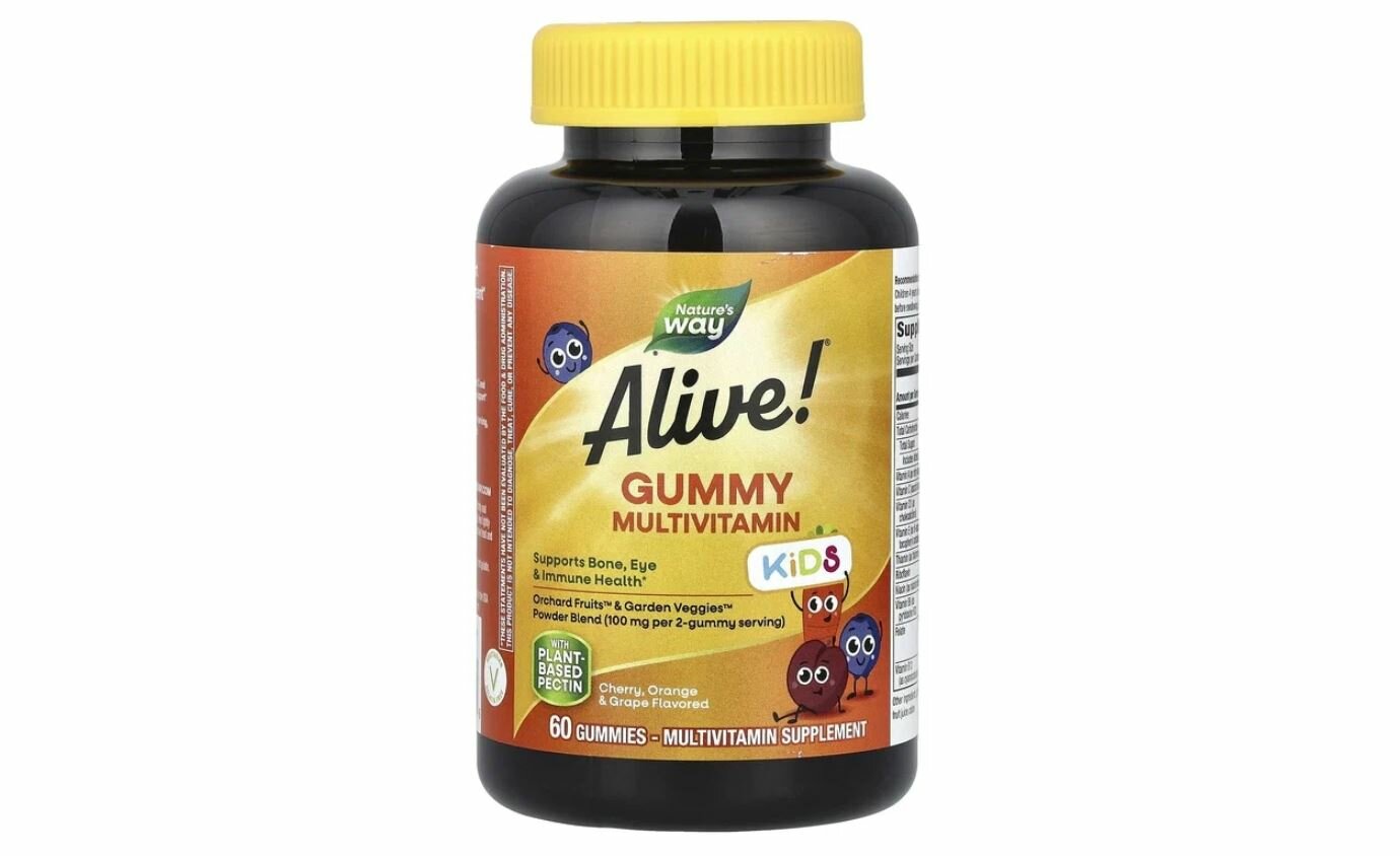 Nature's Way, Alive! Gummy Multivitamin, Жевательные детские витамины, со вкусом вишни, винограда и апельсина, 60 шт