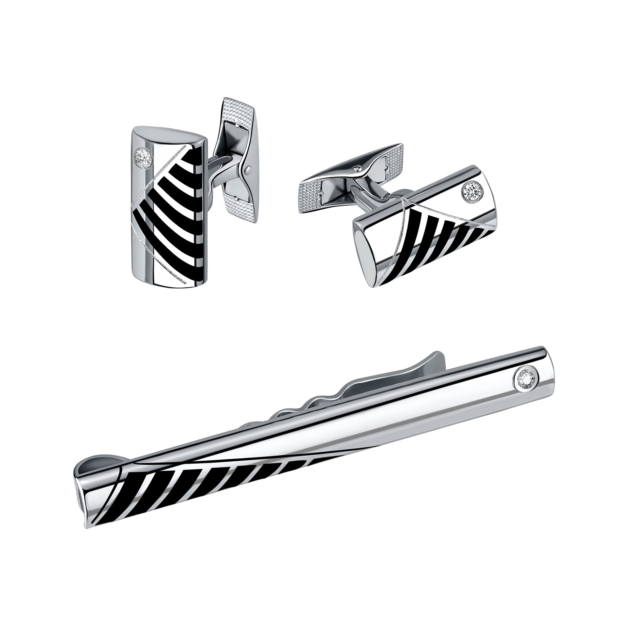 Запонки, серебро, 925 проба, родирование, фианит