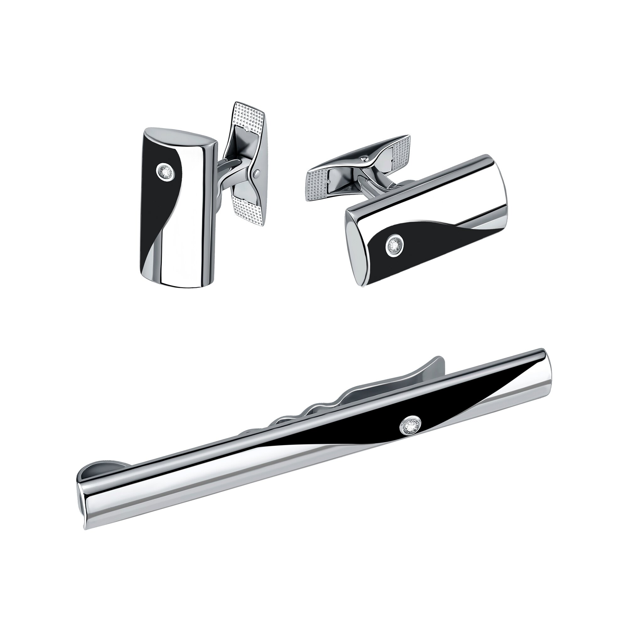 Запонки, серебро, 925 проба, родирование, фианит