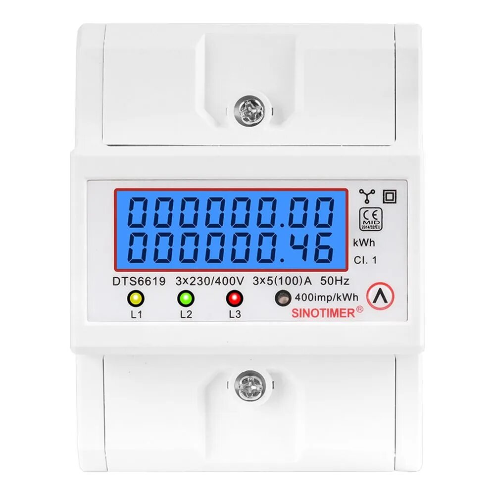3-фазный 4-проводной счетчик энергии на DIN-рейку, переменный ток 380 В, 100 , 50/60 Гц, ваттметр, кВтч-метр