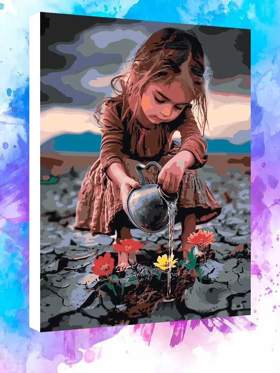 Картина по номерам Девочка Цветы Ребенок Дети