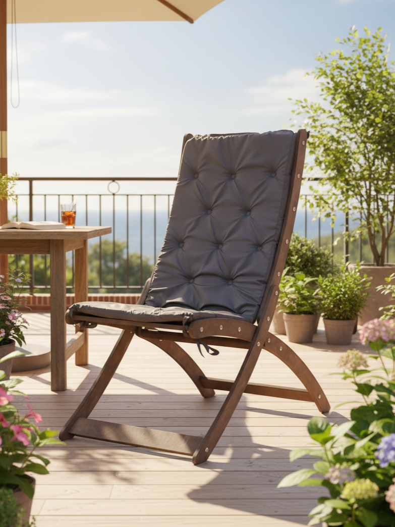 Деревянный садовый складной стул для дома и дачи, цвет венге + серая подушка