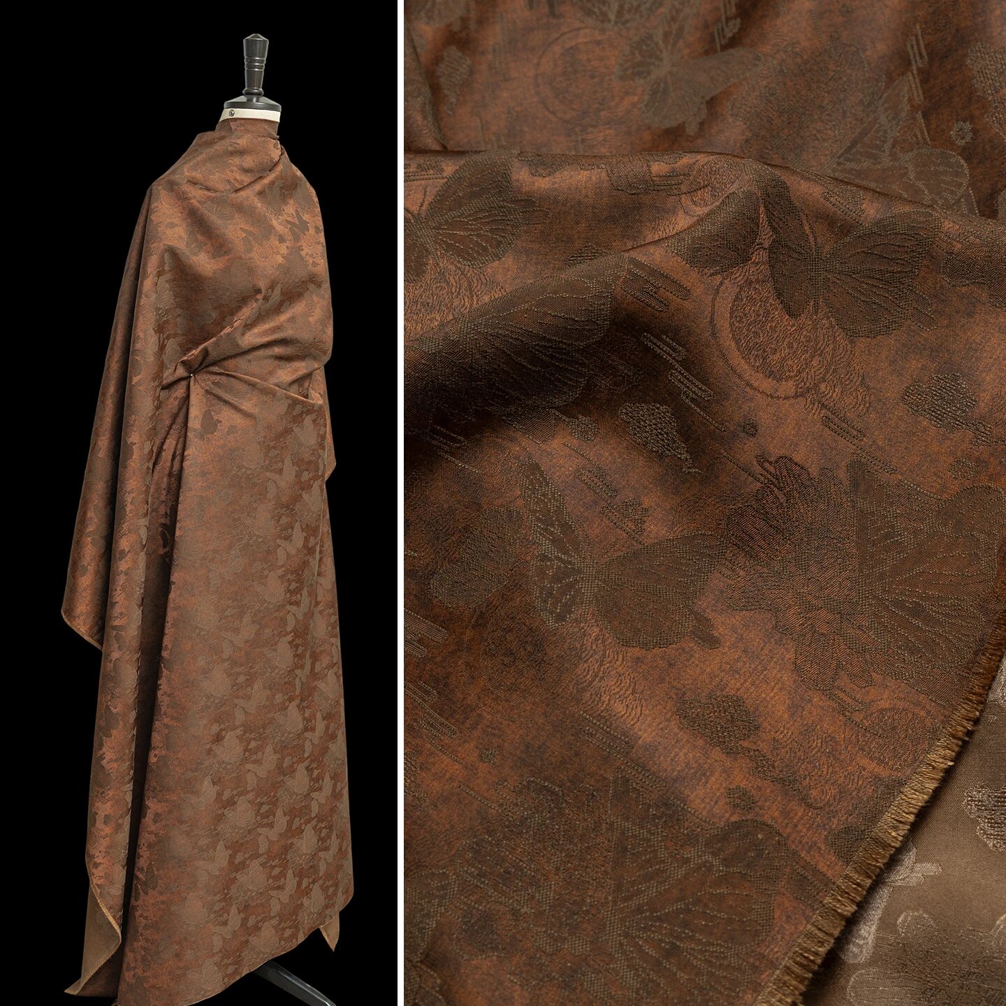 Лиоцелльная парча, коричневая, с принтом бабочек, 0.5х1.55 м