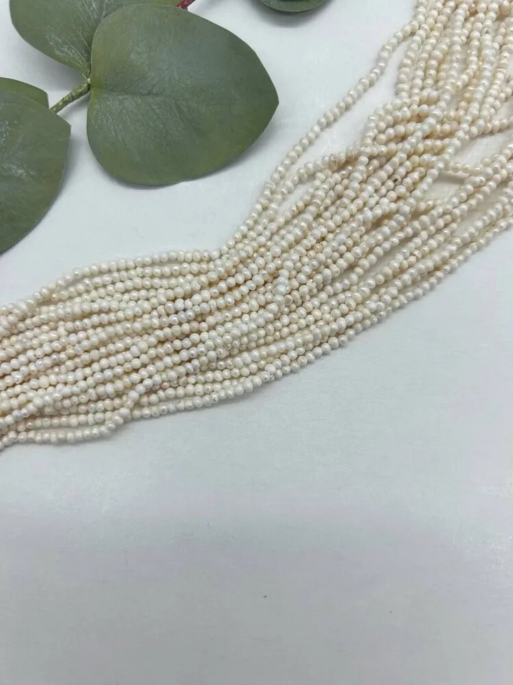 Жемчуг культивированный речной молочный, 2 - 3 мм, 1 нить, Б43ещ