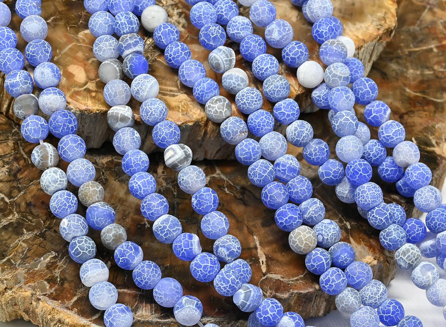 Бусины из агата Вены Дракона шарик 6мм цв. васильковый матовый, 33см, 62 бусины .