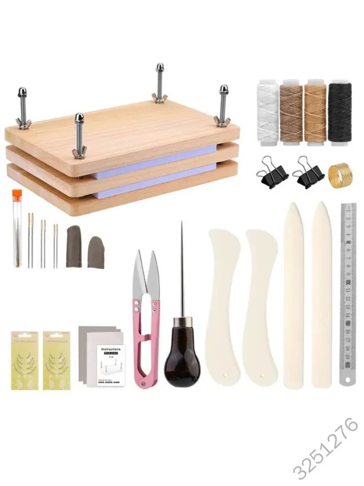 Набор для переплета книг: пресс, нити, иглы, инструменты для рукоделия