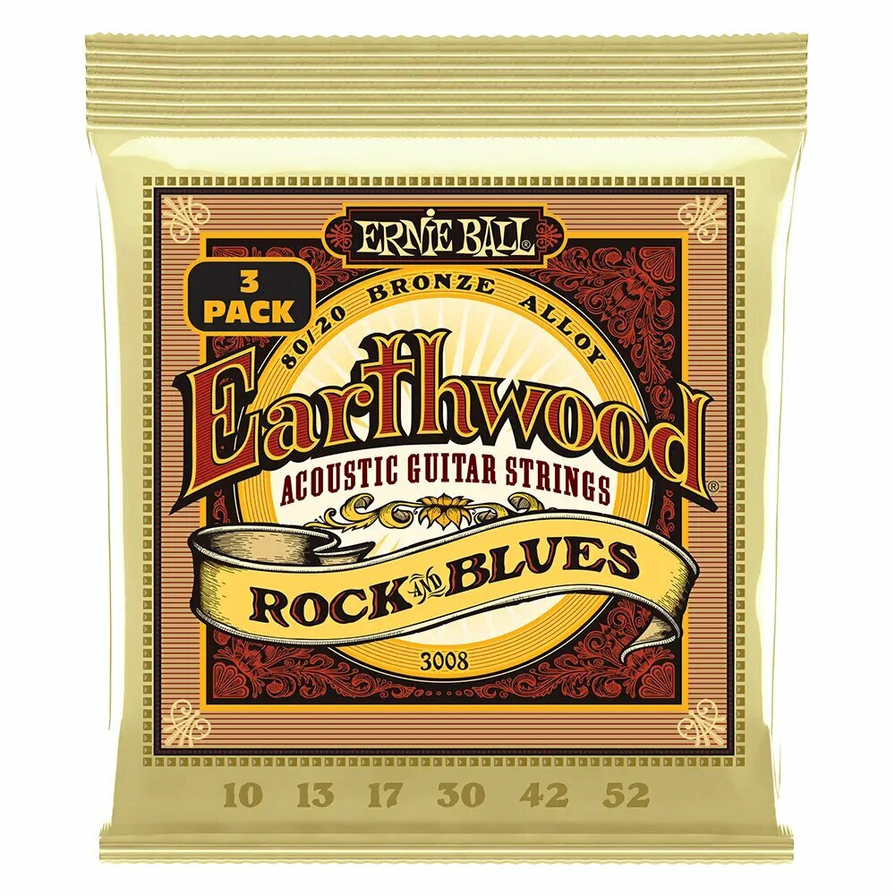 Струны для акустической гитары ERNIE BALL 3008 Earthwood 80/20 Bronze 3 Pack 10-52