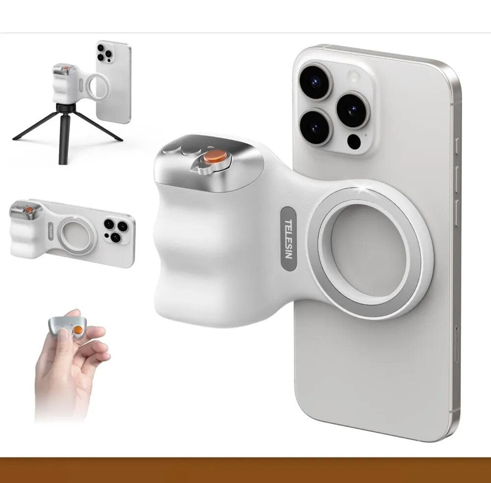 Магнитная рукоятка-затвор для камеры TELESIN Fun Shot в стиле DSLR для iPhone и Android со съемной беспроводной кнопкой затвора сертифицировано MFI винт 1/4"