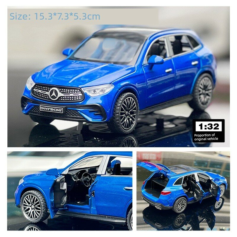 Реалистичная модель автомобиля Mercedes GLC400E в масштабе 1:32, синяя, высококачественная коллекционная игрушка для