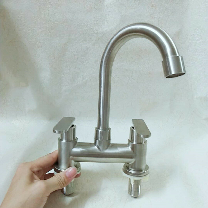 [2026] Смеситель для умывальника из нержавеющей стали 304, однорычажный, с двумя отверстиями для горячей и холодной воды, винтажный смеситель для умывальника с двумя или тремя отверстиями.