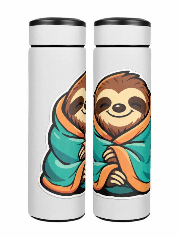 Термос «Cozy Sloth милый ленивец в пледе» (белый)