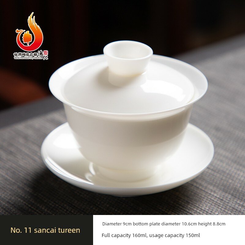 Набор чайной керамики Yagong Porcelain 11# с крышкой, 160 мл, чистый белый, ручная работа