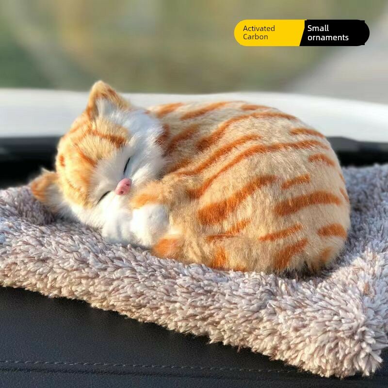 Большая подделка кошки с активированным углем для авто, 200 г угля в комплекте, очистка воздуха, оранжевый цвет