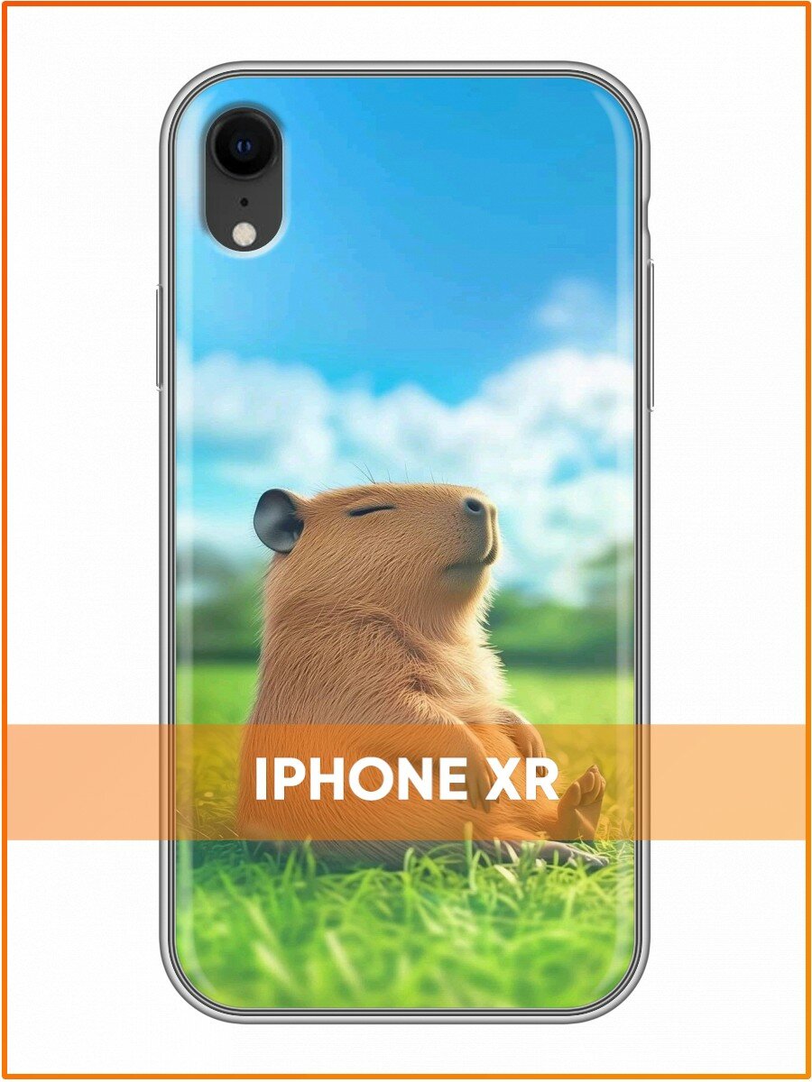 Чехол для Iphone Xr с принтом Смешная капибара медитирует (Айфон Xr)