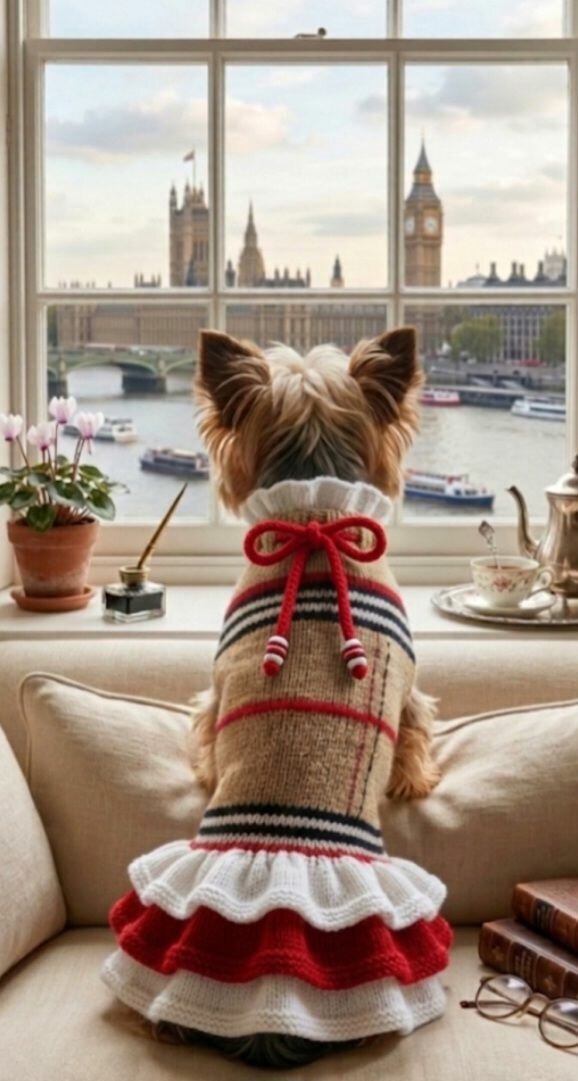 Платьице в стиле Burberry, для маленькой собачки, ручной работы, бежевое, размер M