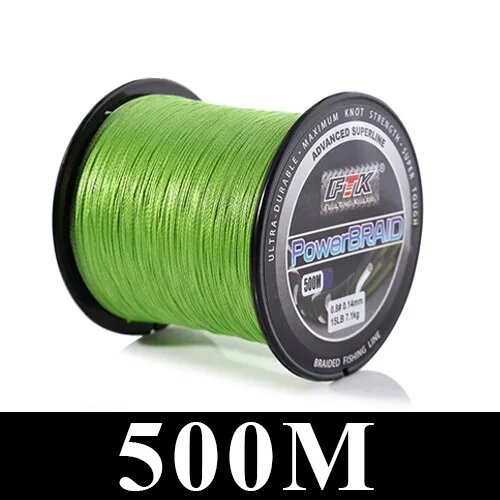 Плетеная леска FTK PowerBraid, 500м, 0.24mm, 33lb, Зеленый