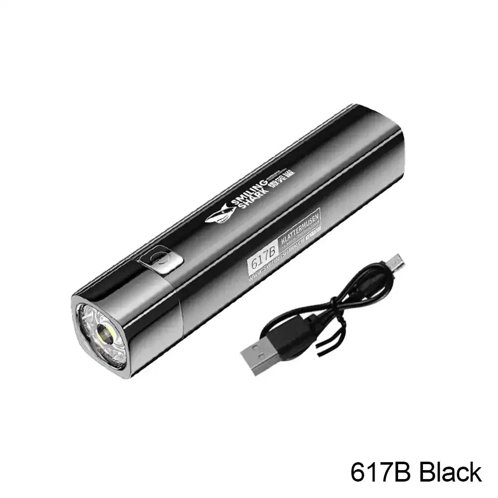 Фонарик мини 617B Black, Power Bank, черный