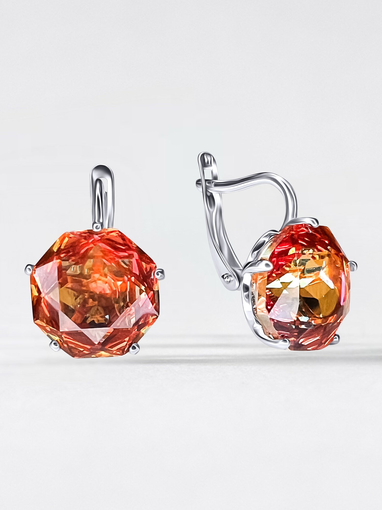 Серьги, серебро, 925 проба, родирование, горный хрусталь