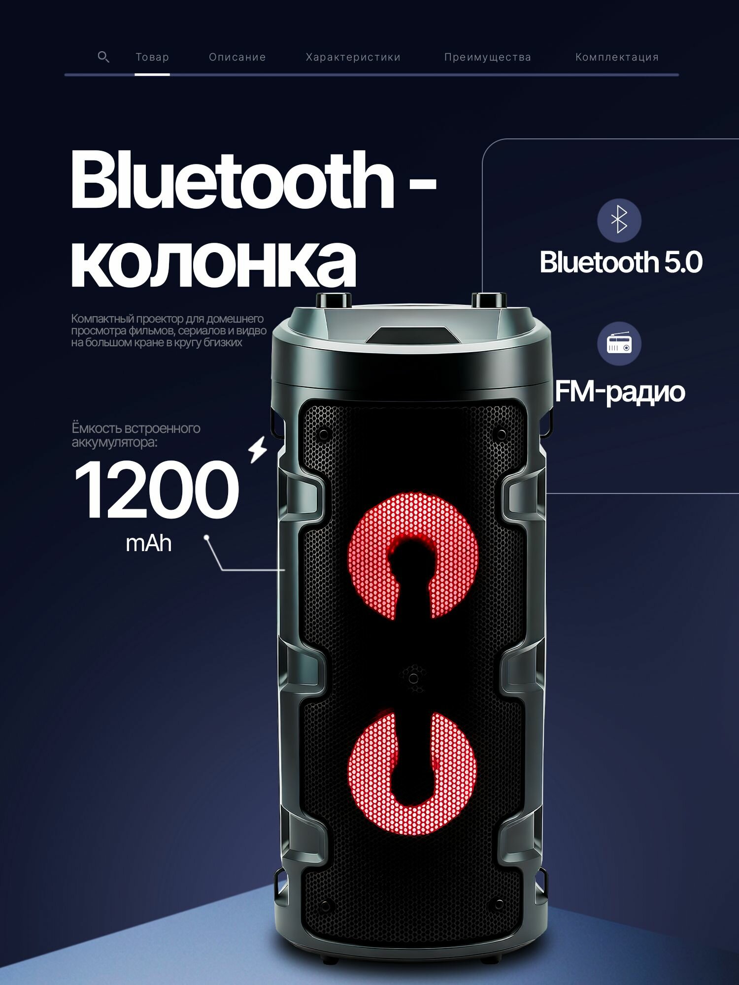 Колонка портативная DEGNE 2058BT Черная с блютузом