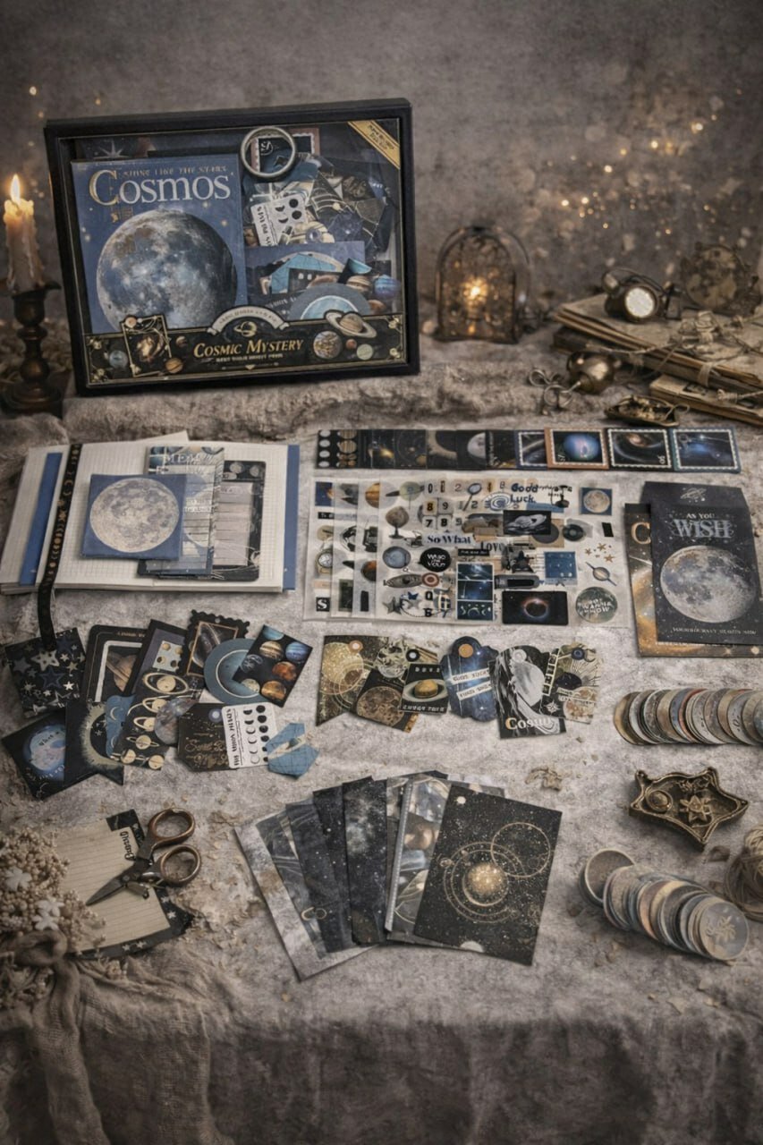 Набор для скрапбукинга HobbySpace "Космос" с блокнотом, 155 элементов — фото 1