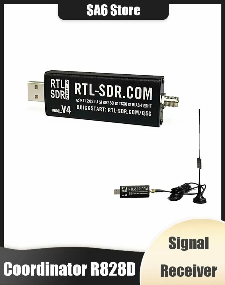 SA6 SDR-V4 Блог RTL SDR V4 R828D RTL2832U 1PPM TCXO SMA RTLSDR Программируемая радиостанция с многоцелевой дипольной антенной