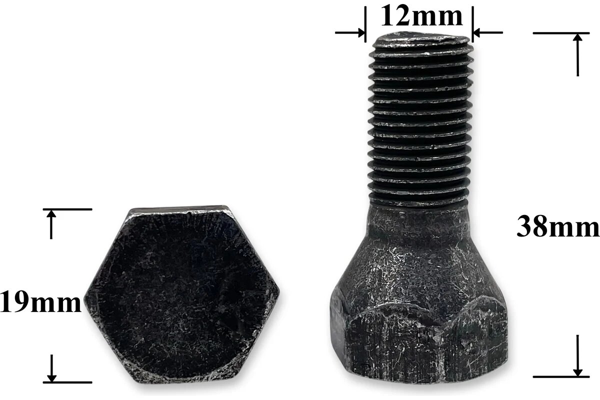 Болт колесный Крепавто M12x23x1.25 T0003 с цинк‑хроматированным покрытием для ВАЗ 2110–2112, сталь 20Г2Р, ключ 19 мм, длина резьбы 23 мм, шаг 1.25 мм, черный цвет, набор из 10 штук