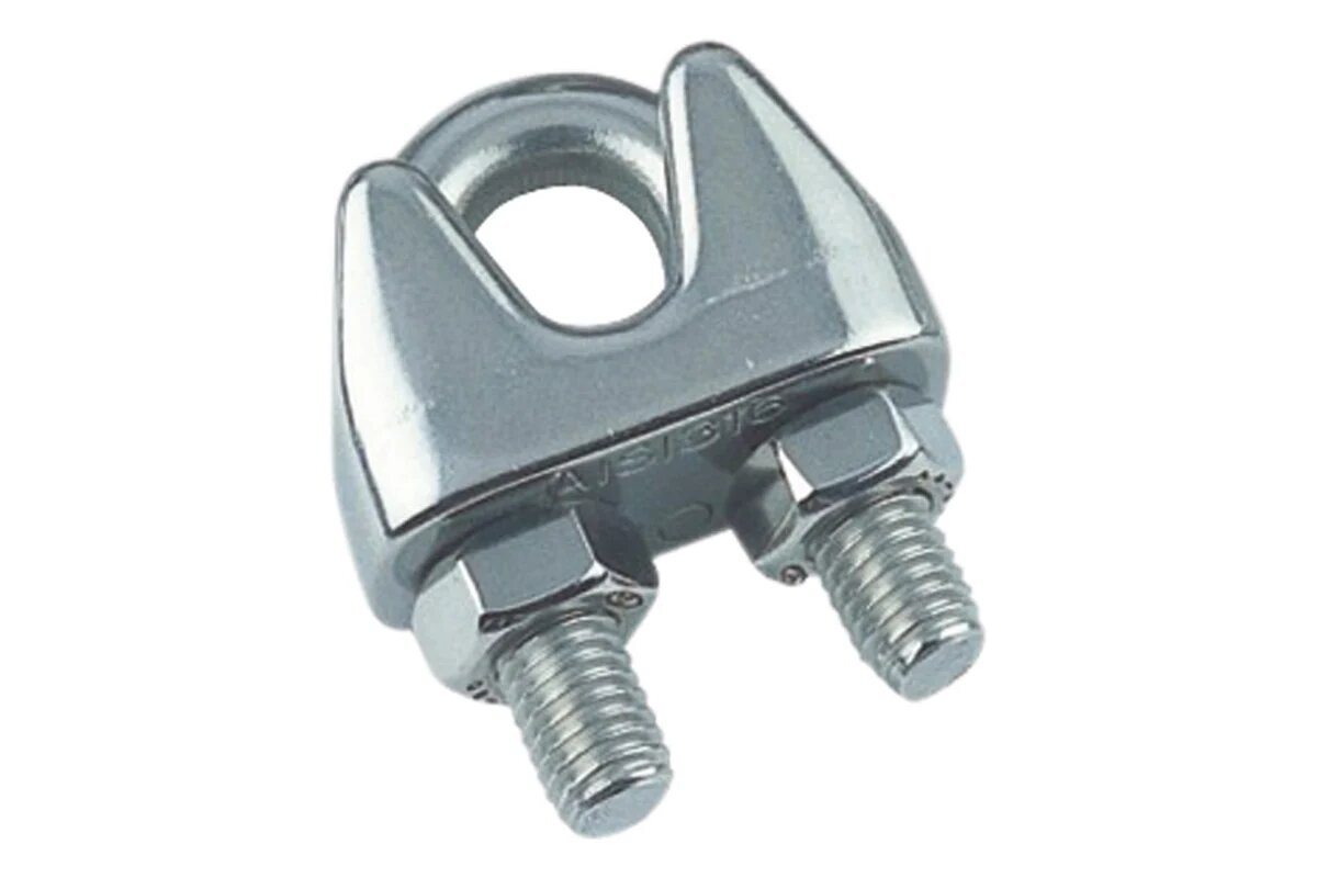 Зажим для троса FIXATOP М10 нержавеющая сталь А4 с 2 гайками, U‑образная скоба, колодка из коррозионно-устойчивой стали, надёжное крепление троса.