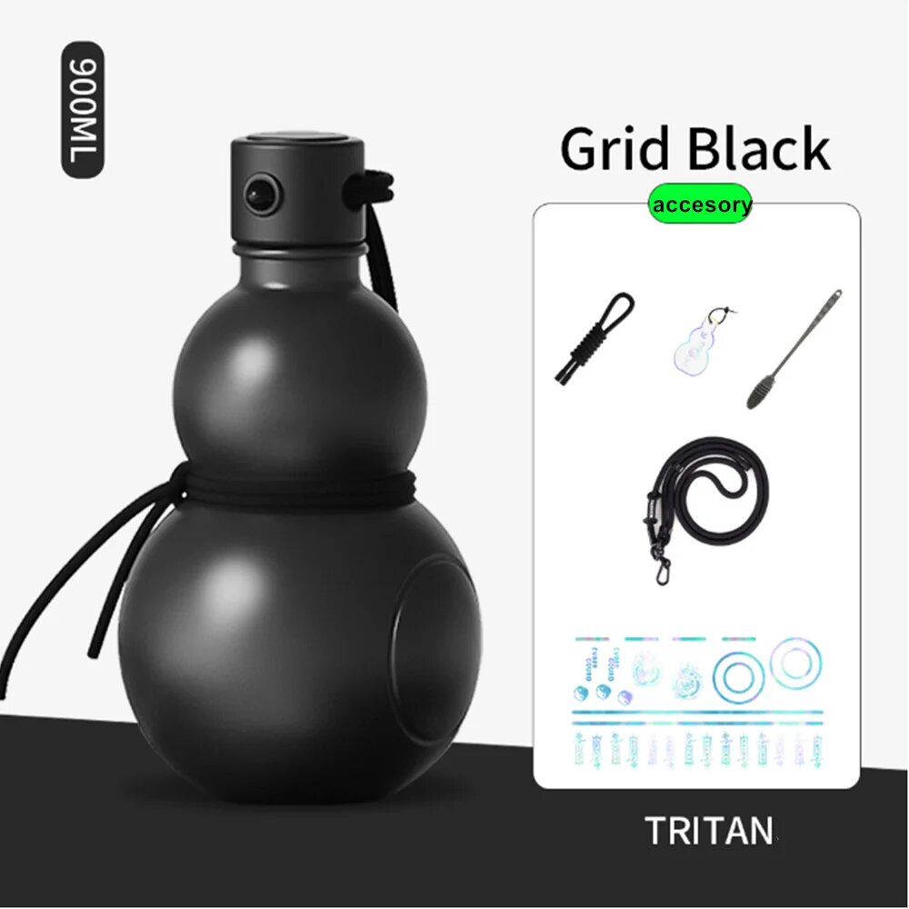 Пластиковая спортивная бутылка Gourd 900 мл Черный, Black