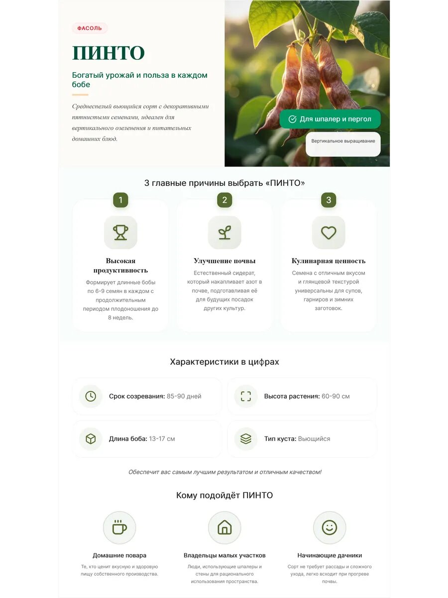 Семена фасоли Пинто (2 пакета) для открытого грунта, Семена Алтая