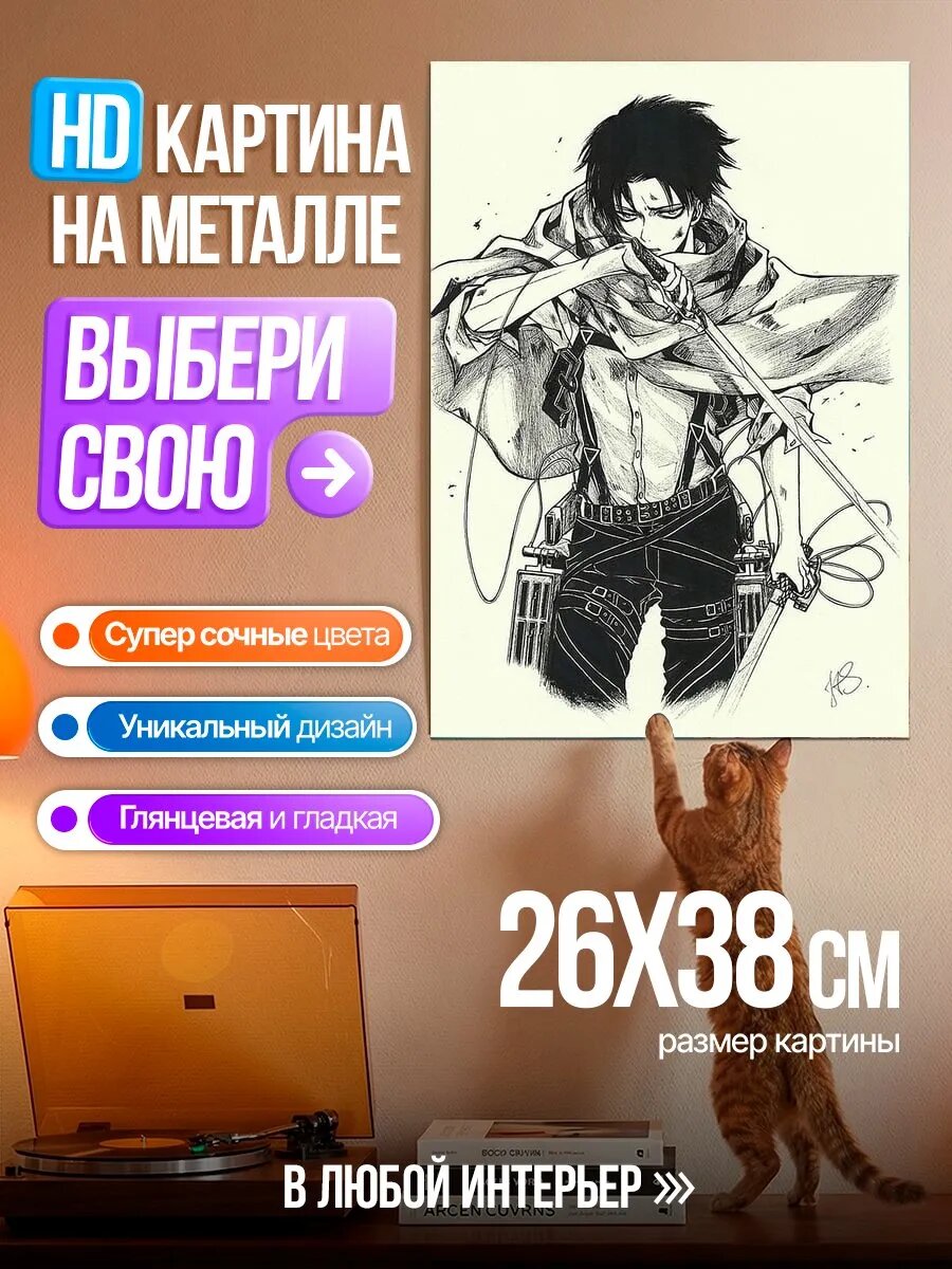 Картина на HD металле Леви Аккерман клинок