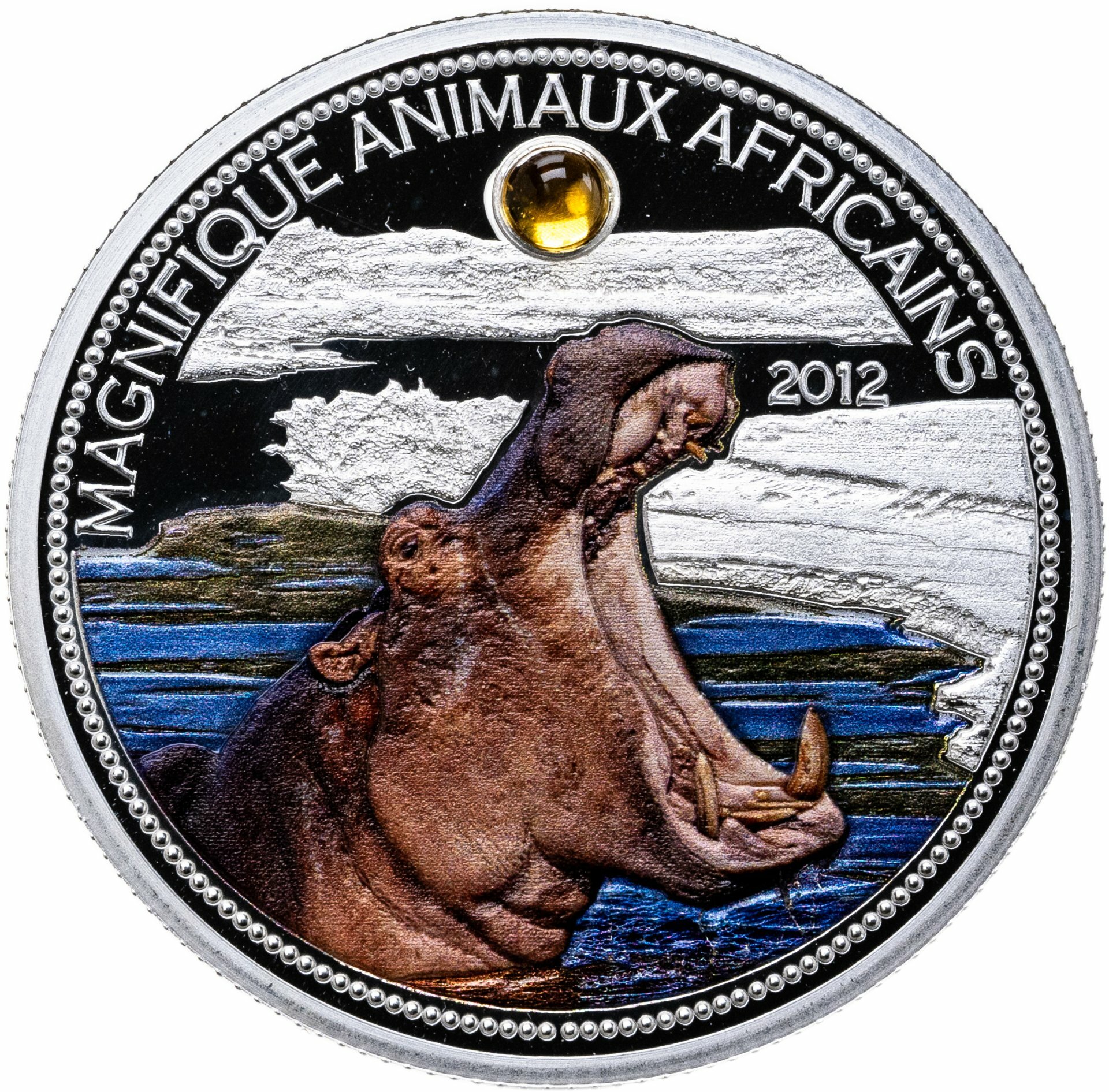 Нигер 1000 франков CFA 2012 Proof "Бегемот" в футляре, с сертификатом, Серебро 999