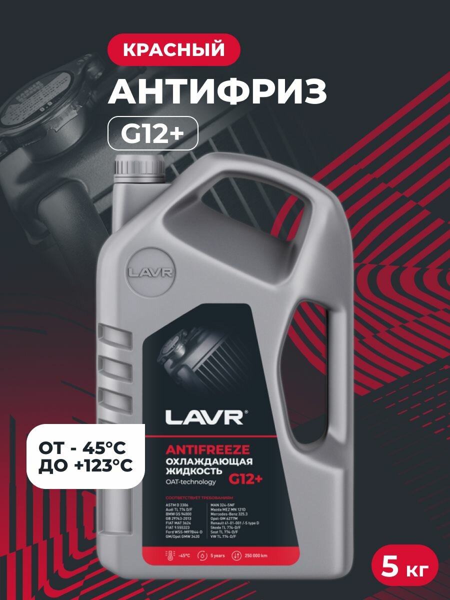 Охлаждающая жидкость Antifreeze G12+ LAVR арт. LN1710, 5 кг
