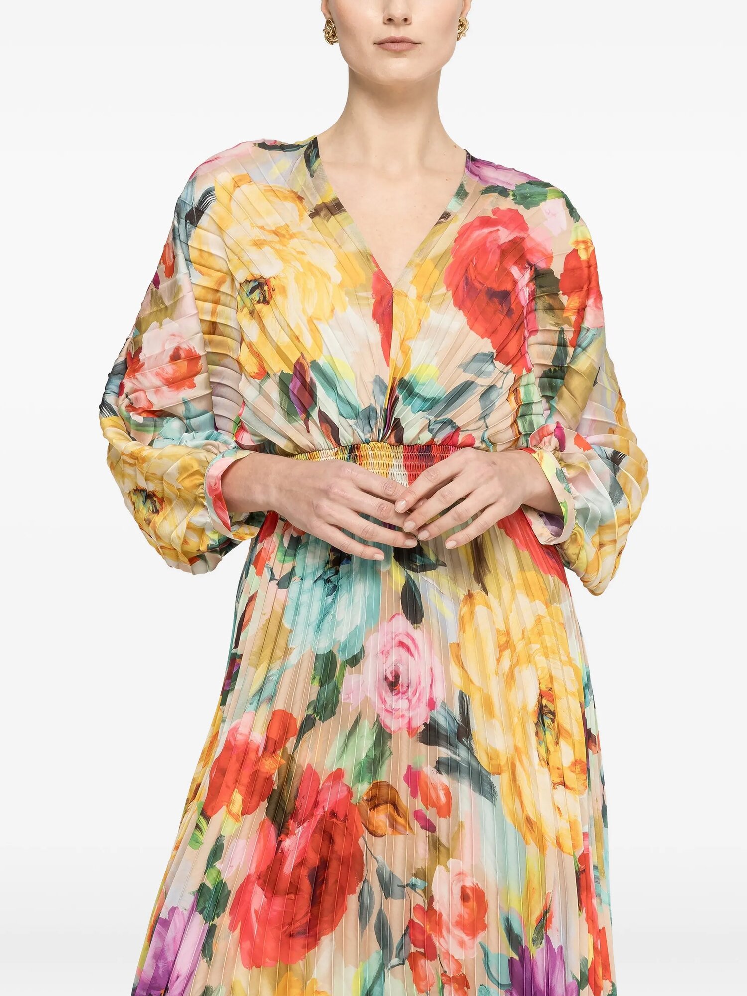 Платье Nissa Pleated printed midi dress, размер 36, светло-желтый — фото 1