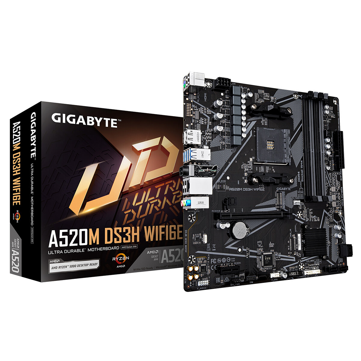 Материнская плата Gigabyte A520M DS3H WF6E, AM4, AMD A520, Micro-ATX, RTL (A520M DS3H WF6E)
