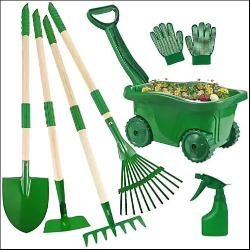Набор садовых инструментов，kids gardeningtools，Зеленый，Детский набор для сада (6 предметов)