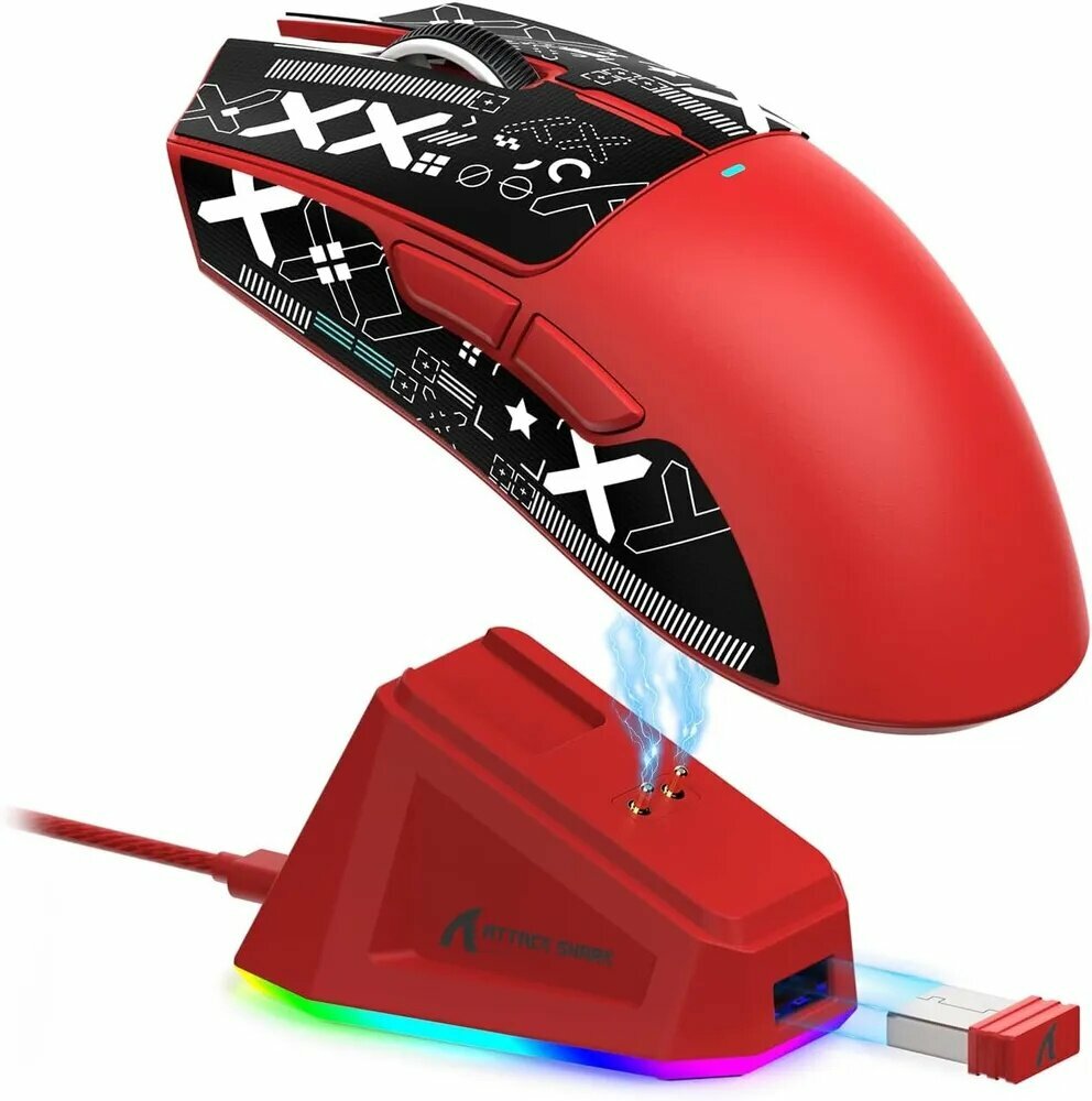 ATTACK SHARK Игровая мышь беспроводная ATTACK SHARK X11, черный матовый, красный